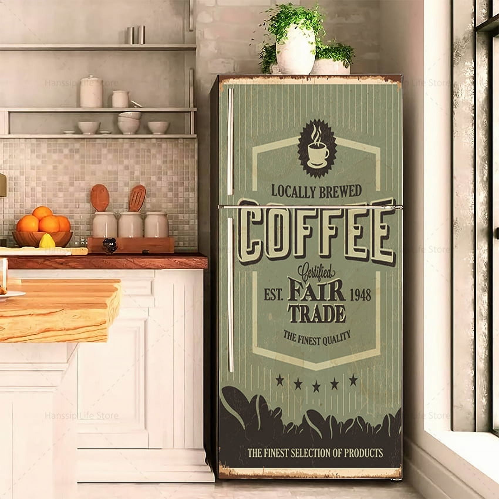 Retro Coffee Drink Fridge Door Sticker Waterproof PVC Refrigerator ...