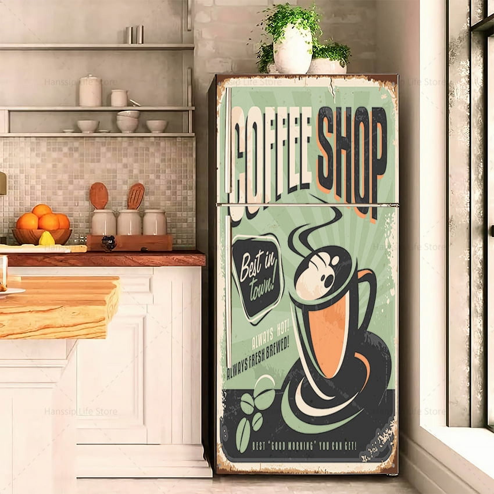 Retro Coffee Drink Fridge Door Sticker Waterproof PVC Refrigerator ...