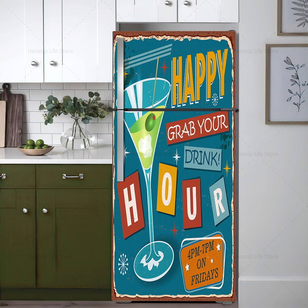 Retro Coffee Drink Fridge Door Sticker Waterproof PVC Refrigerator ...