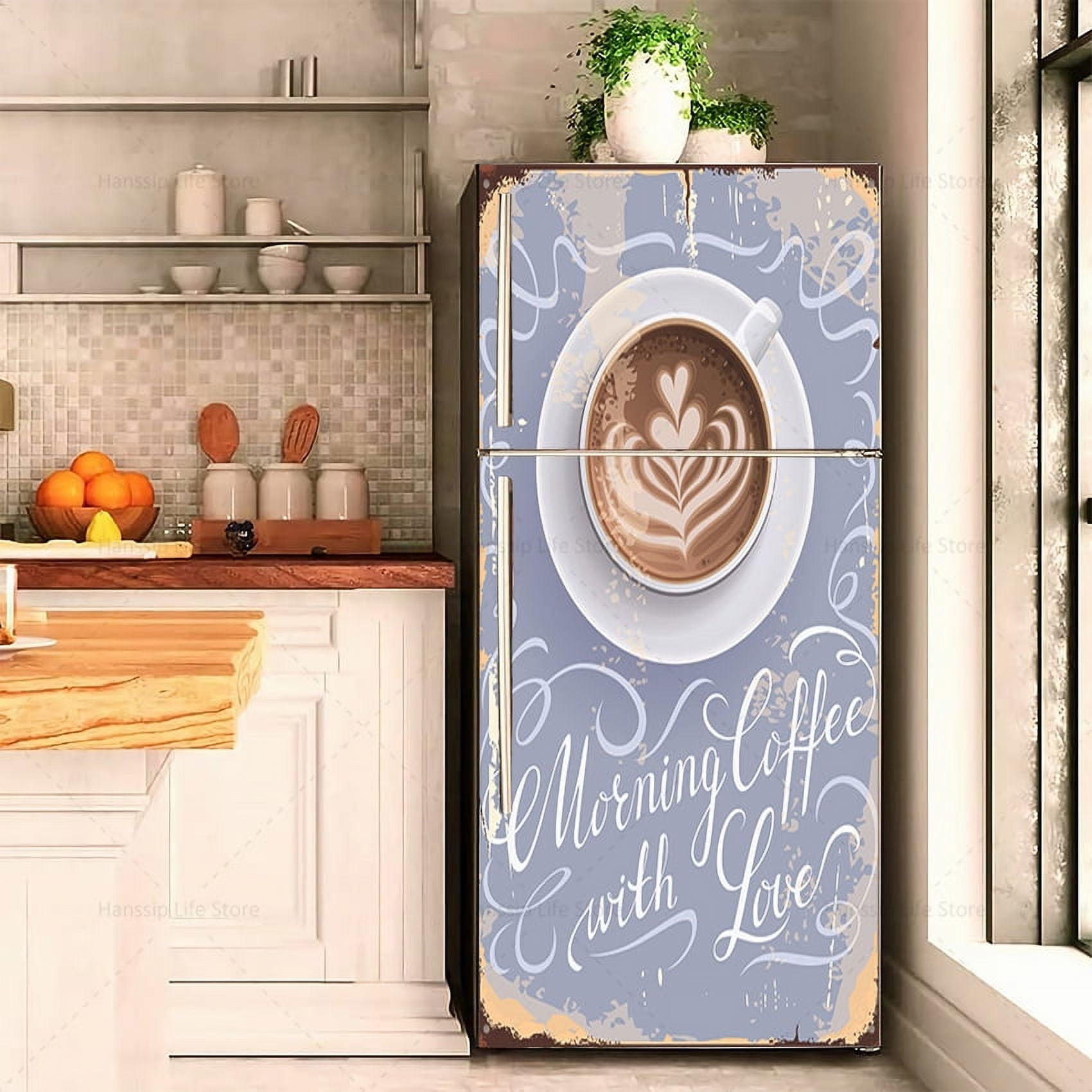 Retro Coffee Drink Fridge Door Sticker Waterproof PVC Refrigerator ...