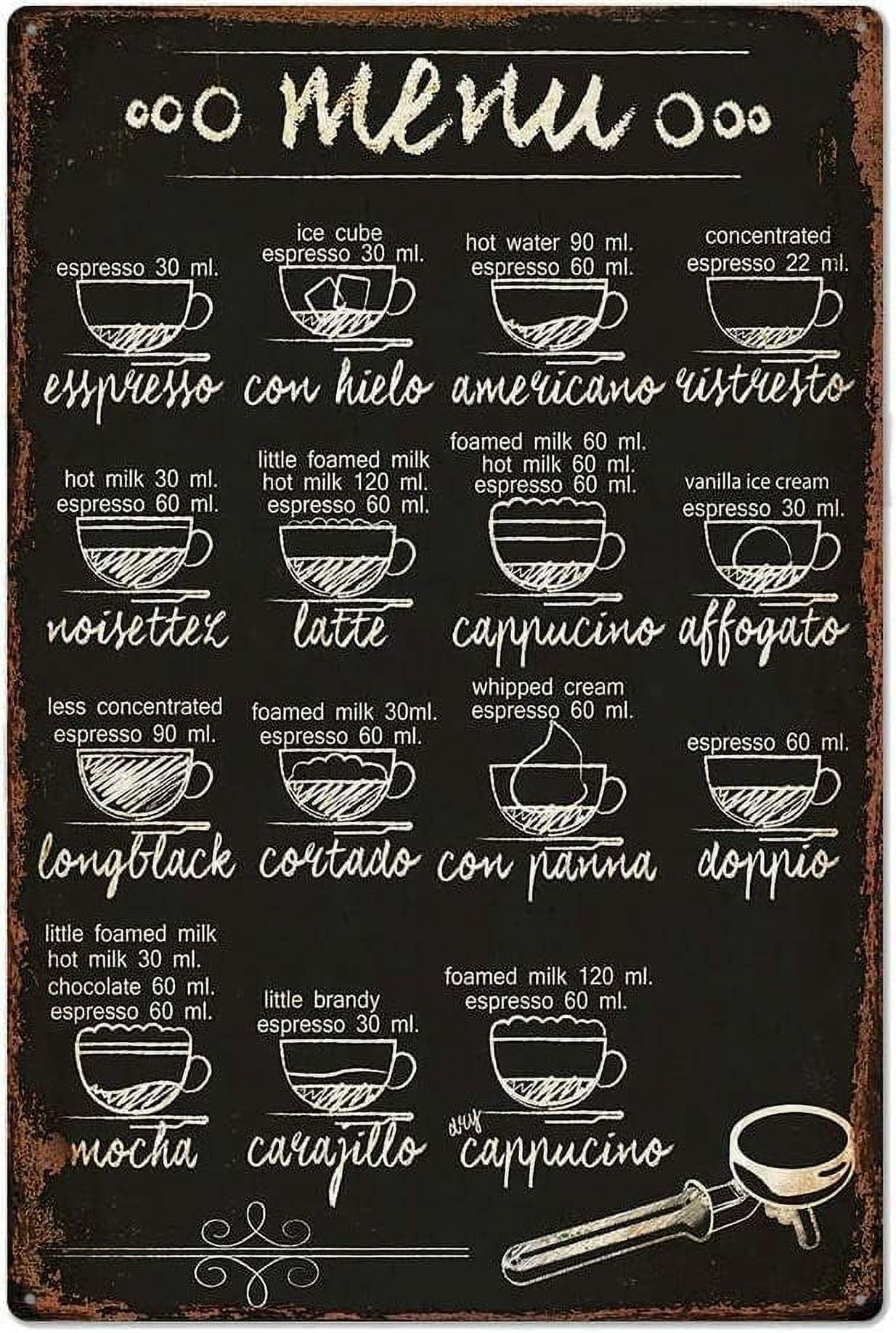 Retro Coffee Menu Wall Art Tin Metal Signs Thick Tinplate Poster Wall ...
