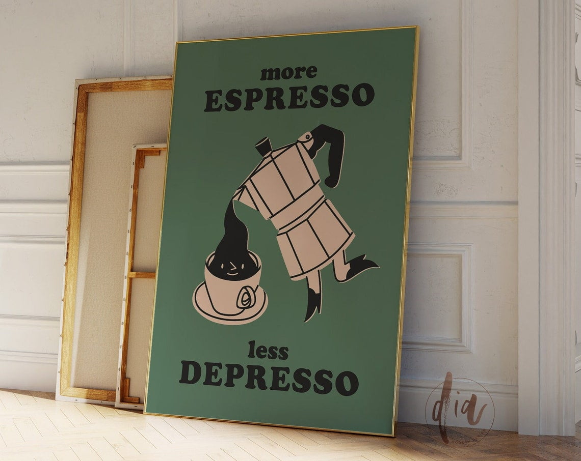Retro Coffee Poster, More Espresso Less Depresso, Coffee Quote, 70S ...