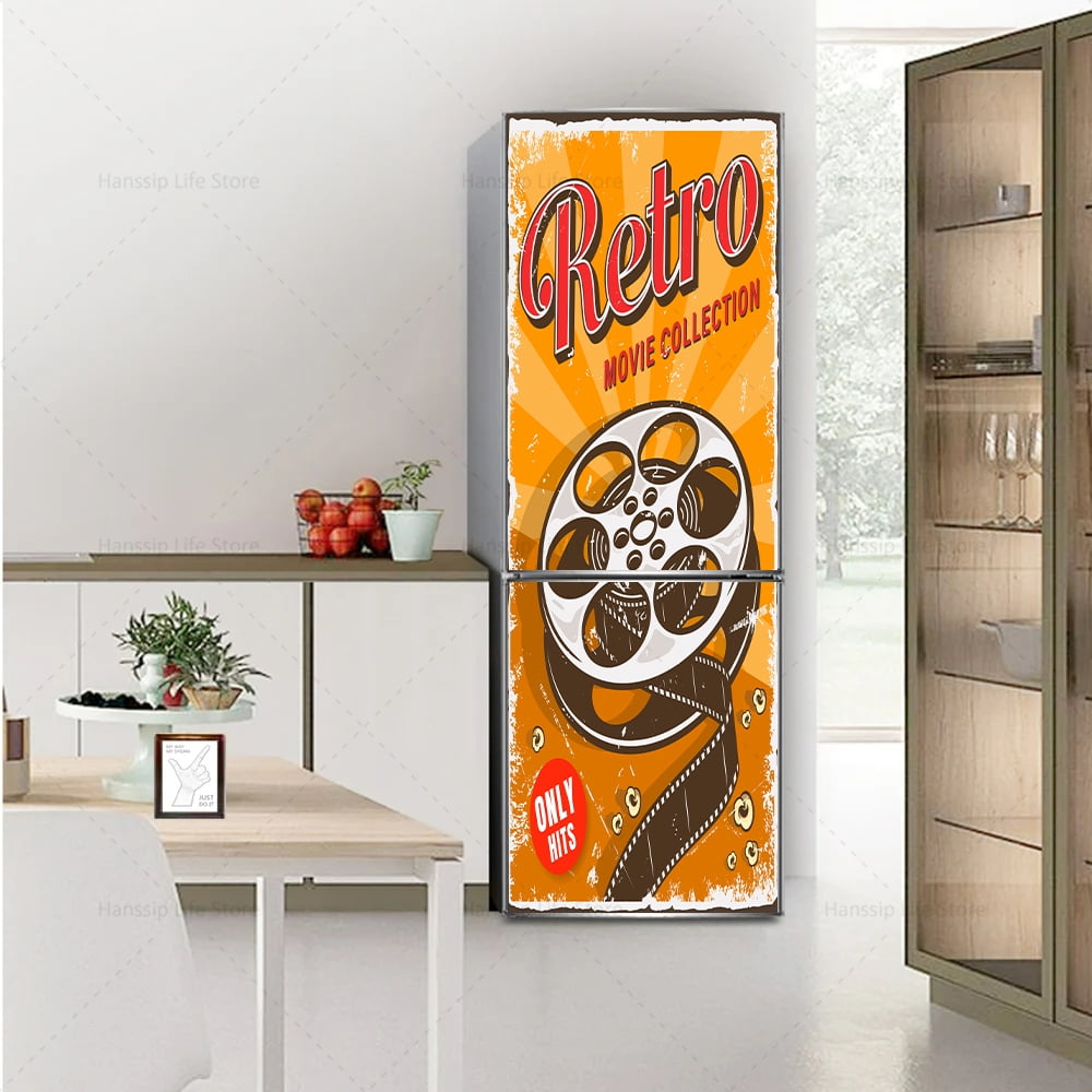 Retro Coffee Poster Fridge Door Wrap Mural Decals Waterproof Kitchen ...