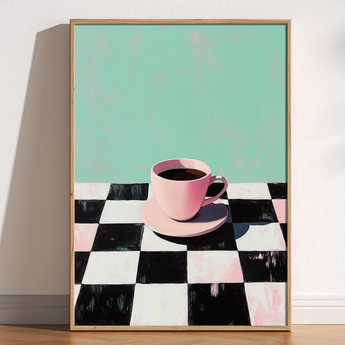 Retro Coffee Print, Retro Cafe, Checkerboard Coffee Art, Food Drink ...