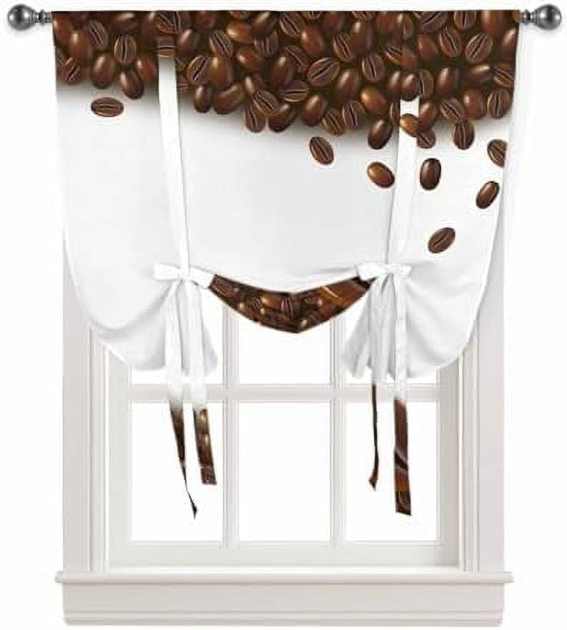 Retro Coffee Tie Up Curtains for Kitchen Bedroom Living Room Windows ...