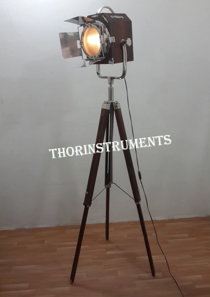 Retro Collectible Wood Chrome Flap Spot Light With Wooden tripod Floor ...
