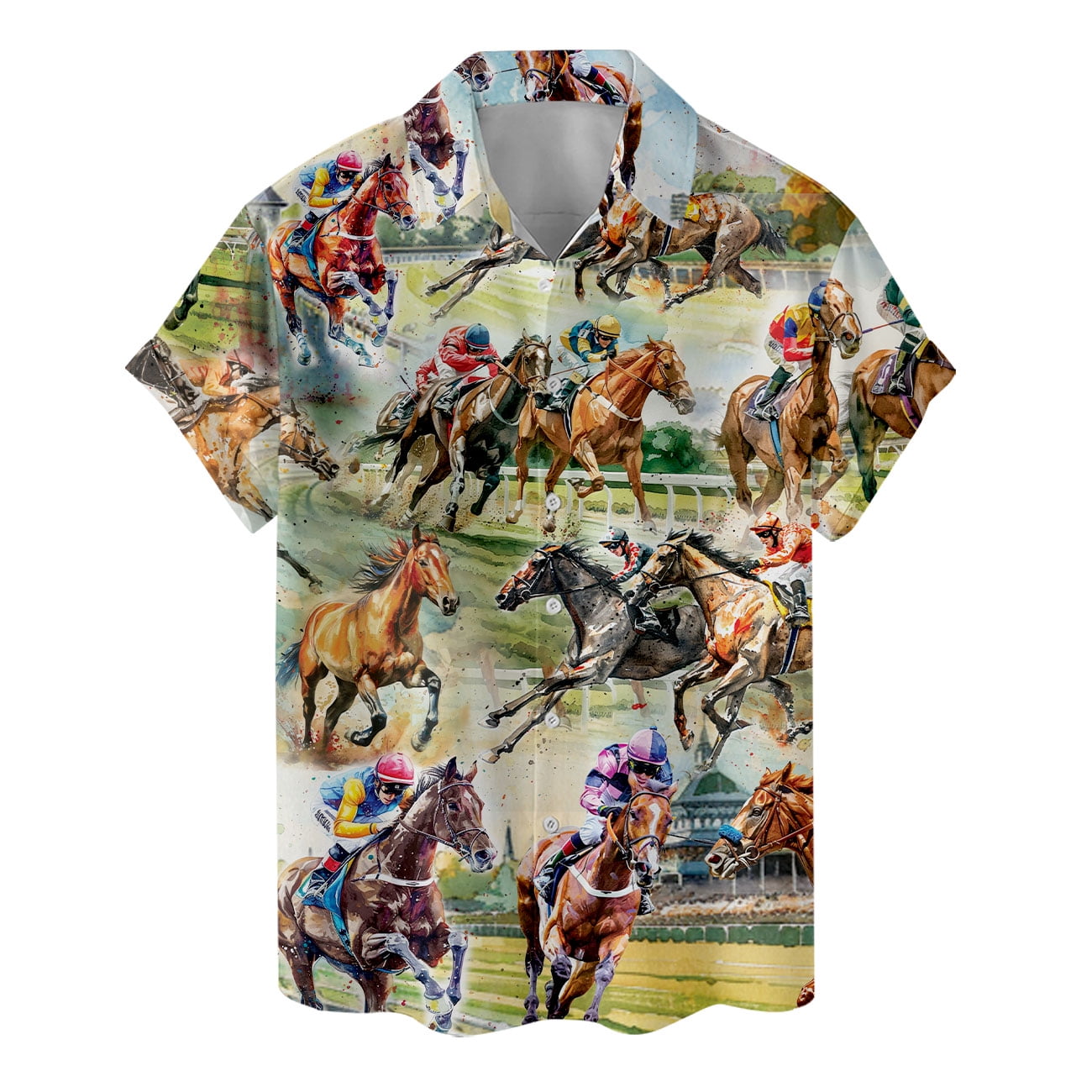 Retro Color Horse Racing Hawaiian Shirts For Men Kentucky Derby Mens ...