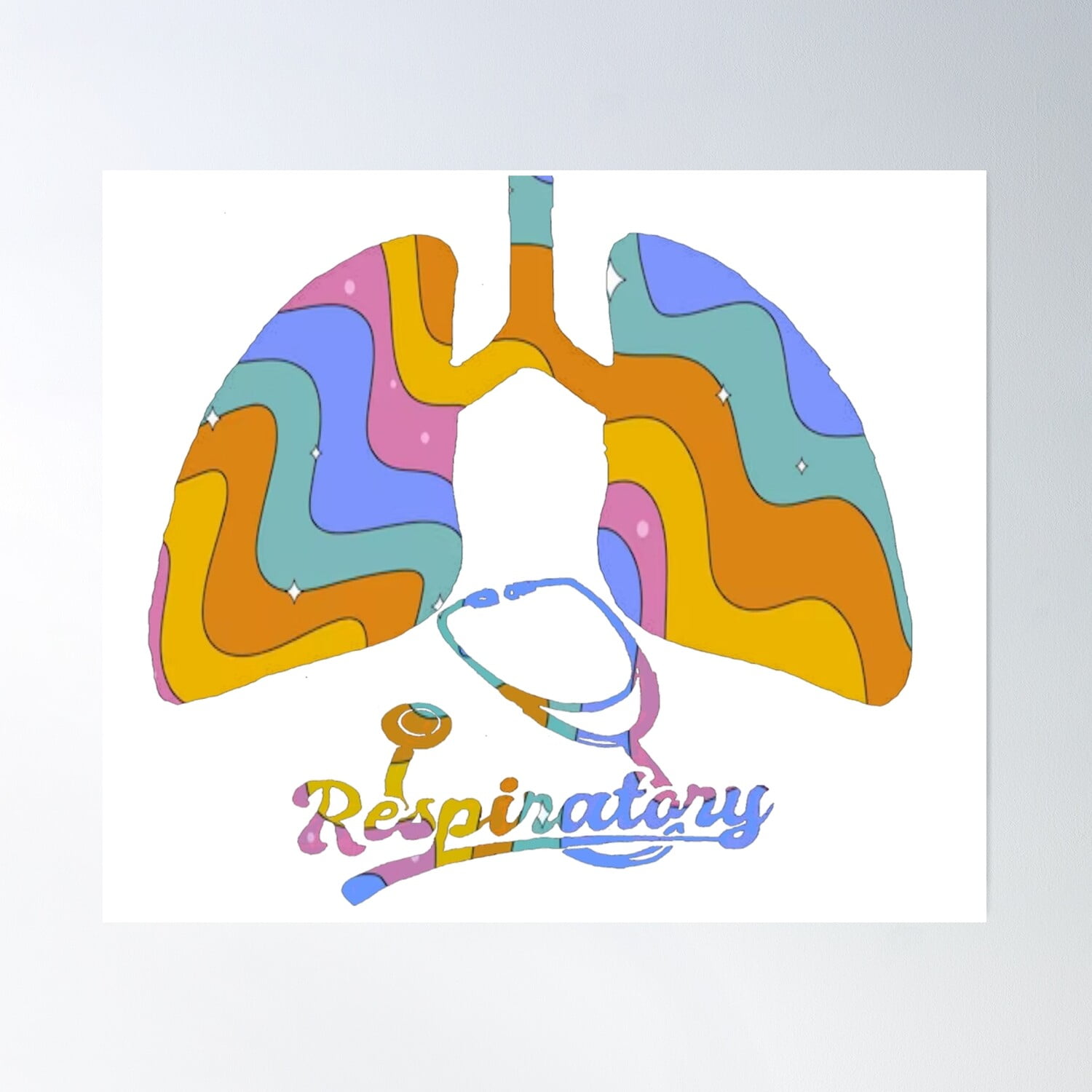 Retro Colored Lungs For Respiratory Poster Wall Art, Modern Wall Decor ...