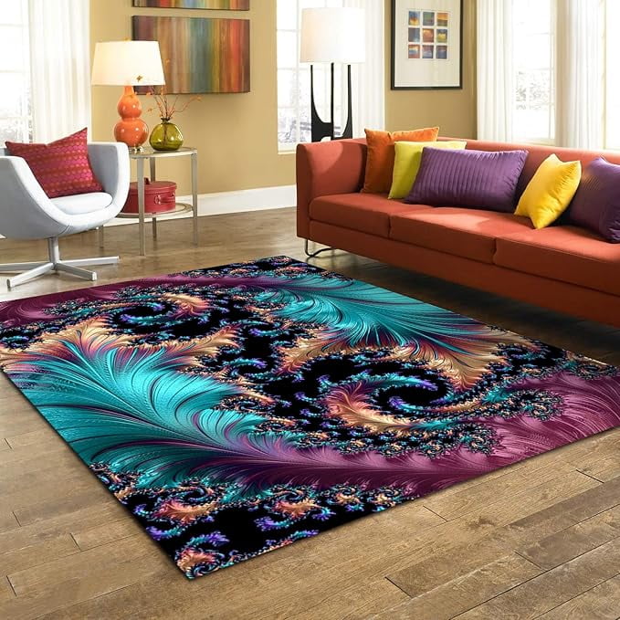 Retro Colorful Feathers Area Rugs, Abstract Tropical Rainforest Plants ...