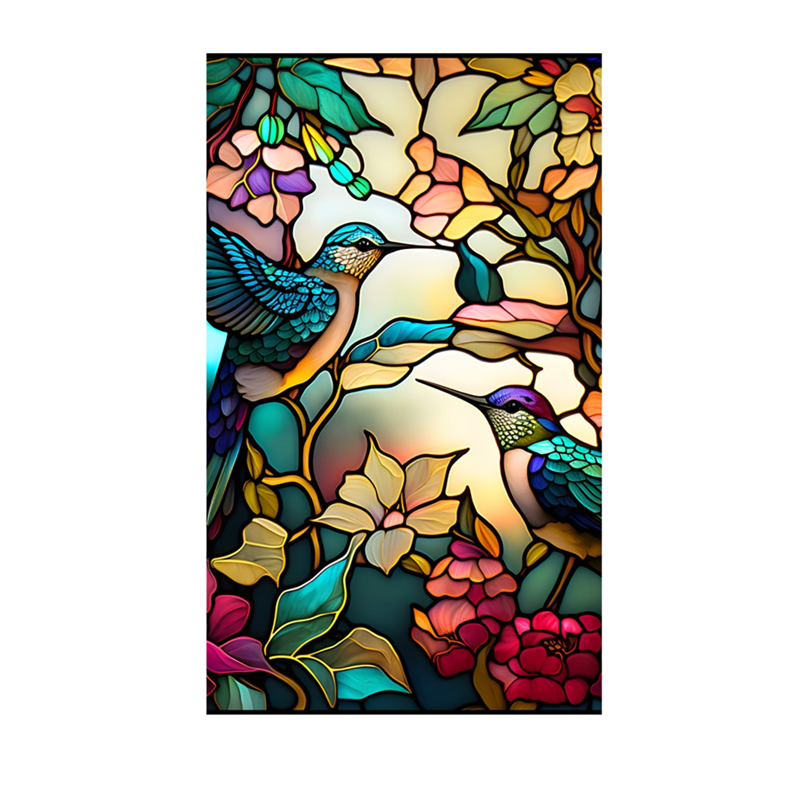 Kojooin Retro Colorful Hummingbird Stained Glass Window Film, Privacy ...