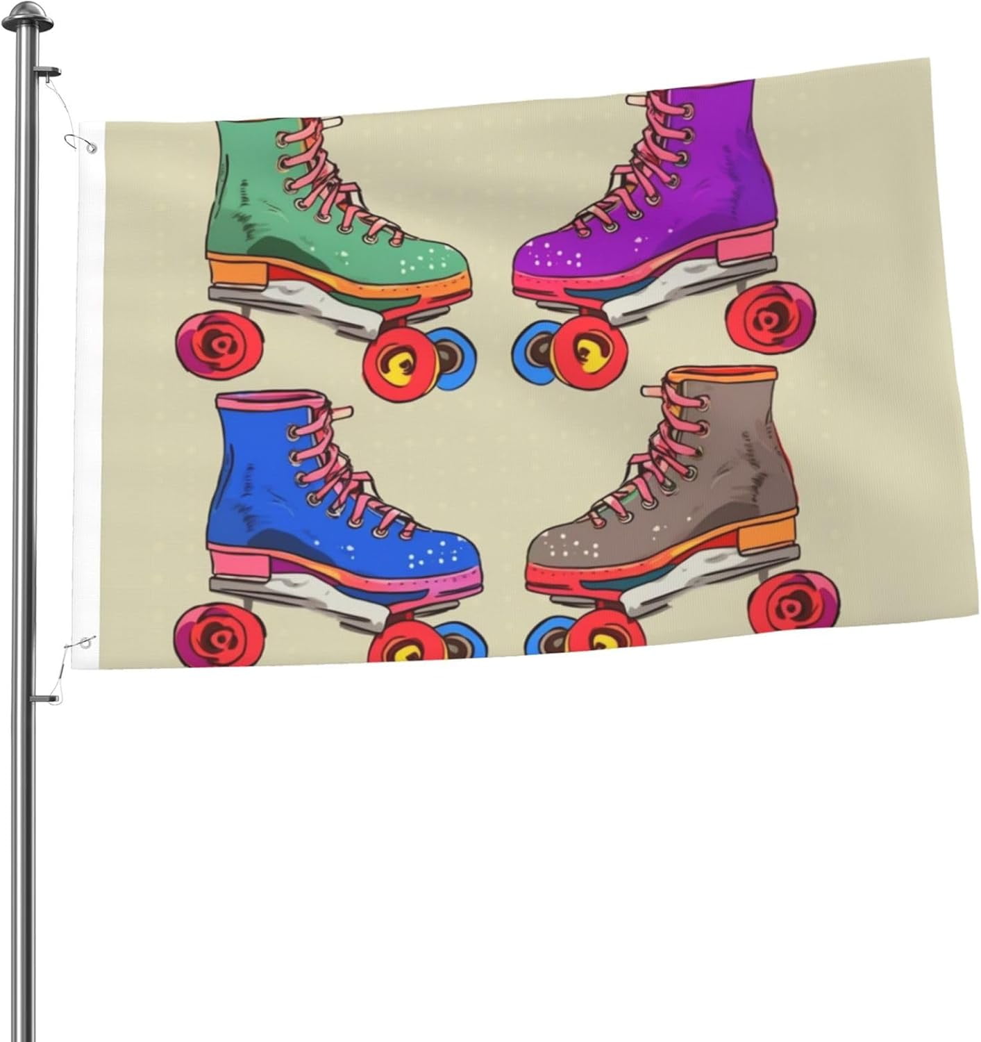 Retro Colorful Roller Skates Garden Flags Holiday Banner with Brass ...