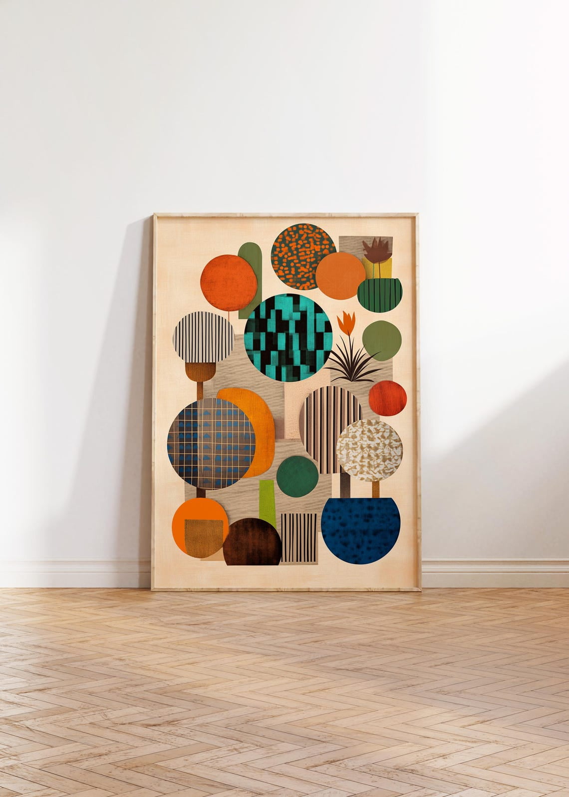 Retro Colorful Shapes Wall Art, Dotted Pattern Print, Mid Century Modern Decor, Modern Trendy ...