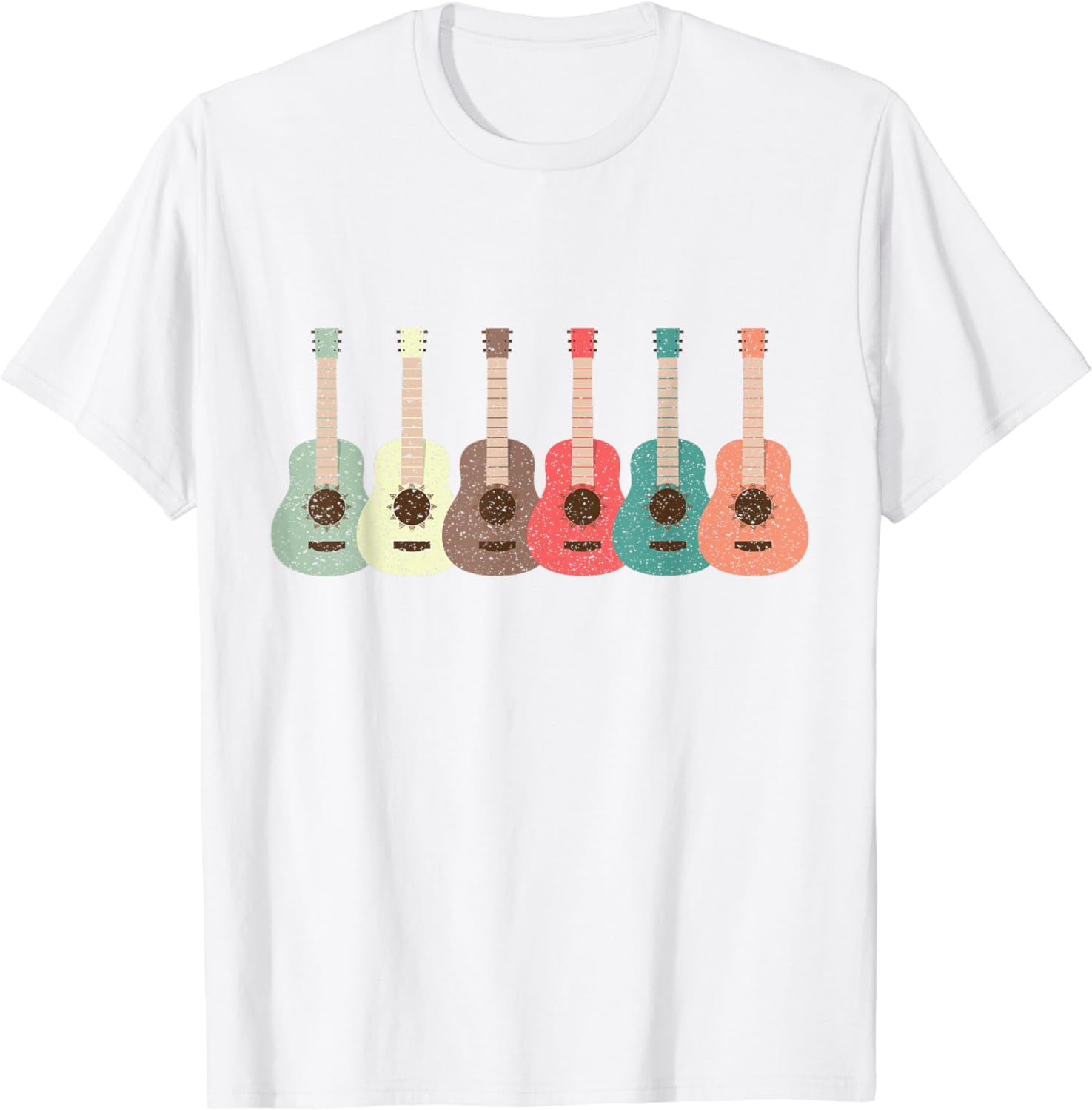 Retro Colors Ukuleles Guitar Design Musical Instruments T-Shirt ...