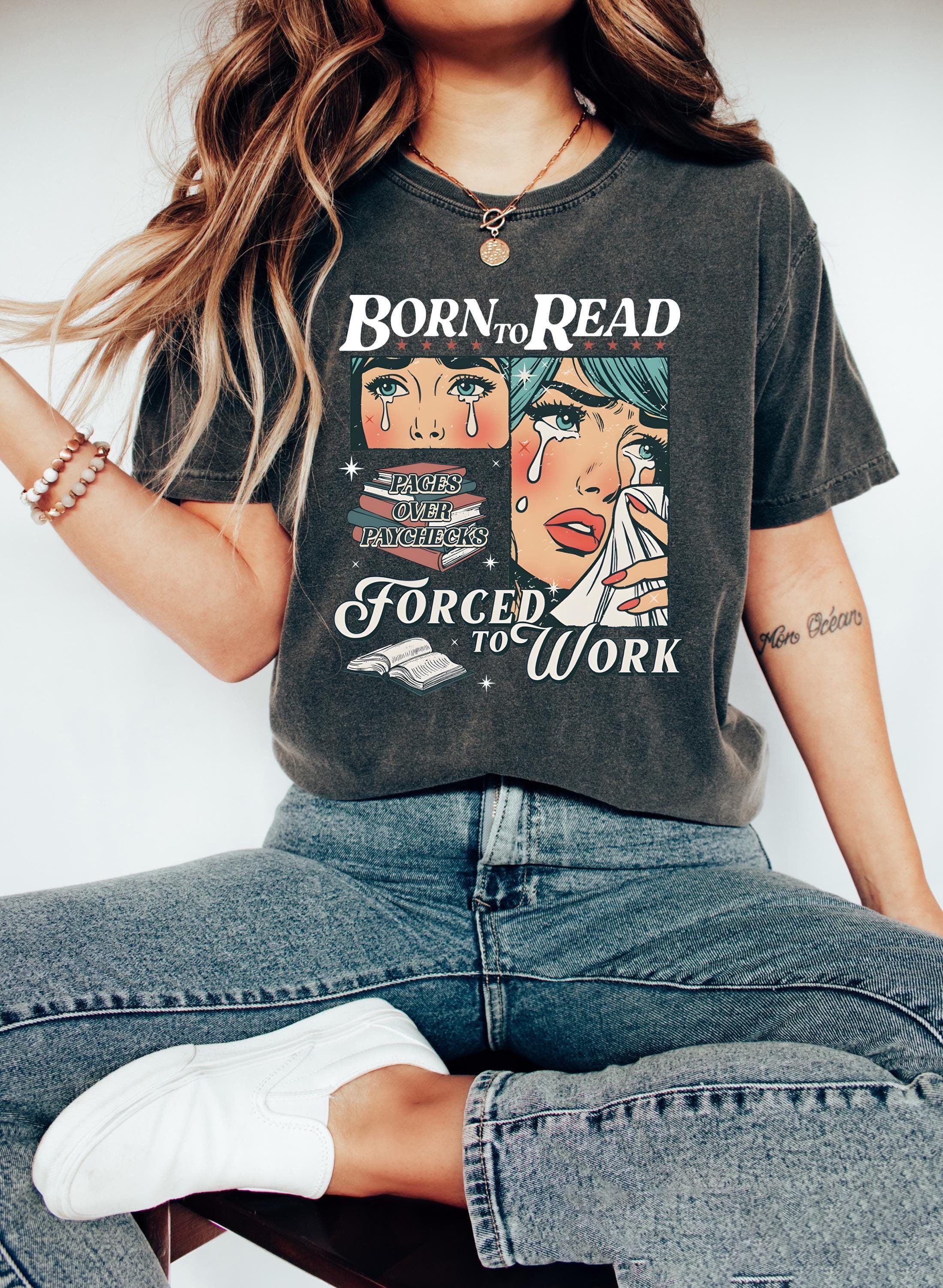 Retro Comfort Born To Read Bookish Shirt, Funny Reader Book Addict Tee ...