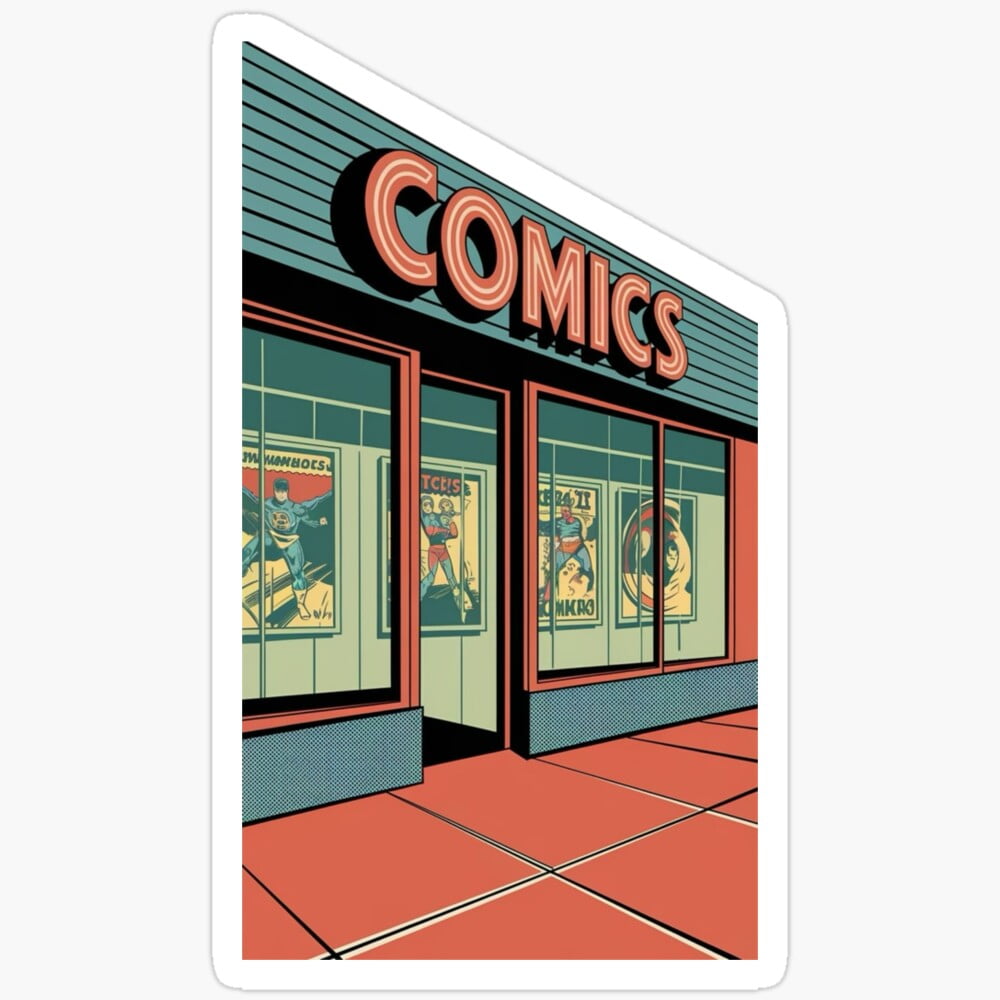 Retro Comic Book Shopfront Vintage Minimalist Design Stickerphone Decal ...