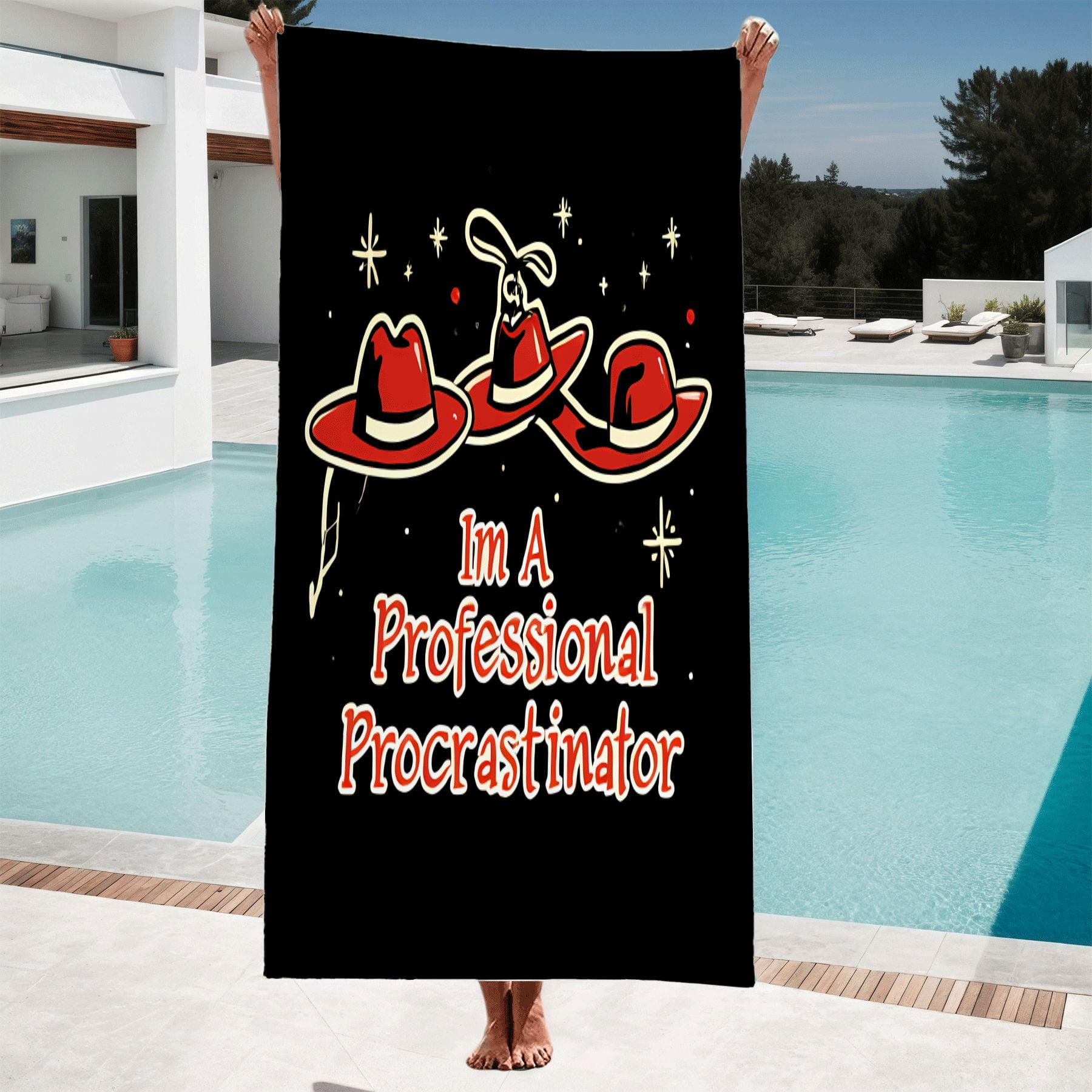 Retro Comic - Book Style Beach Towel for Women - Fun Red Hats with ...