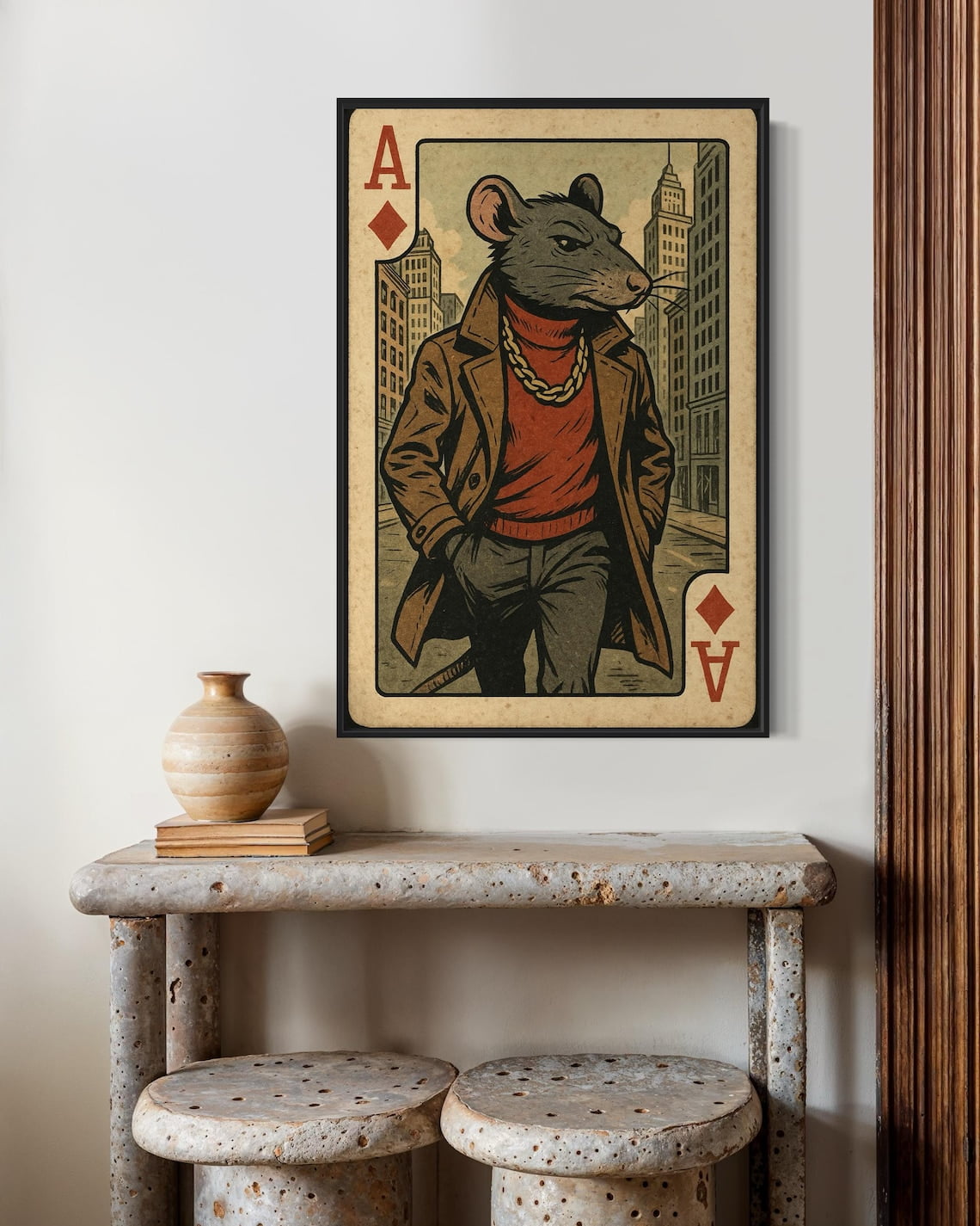 Retro Comic Style Ace Of Diamonds, Anthropomorphic Rat Matte Vertical ...