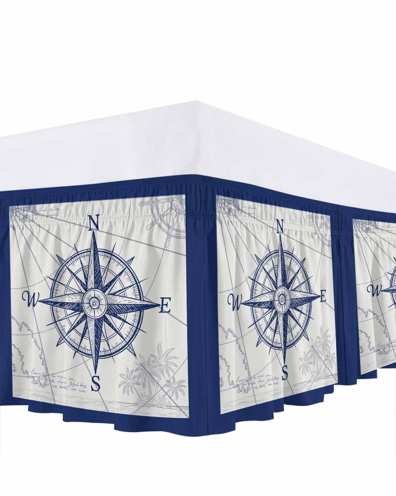 Retro Compass Ruffle Bed Skirt King Size Navigation Blue Lines Art ...