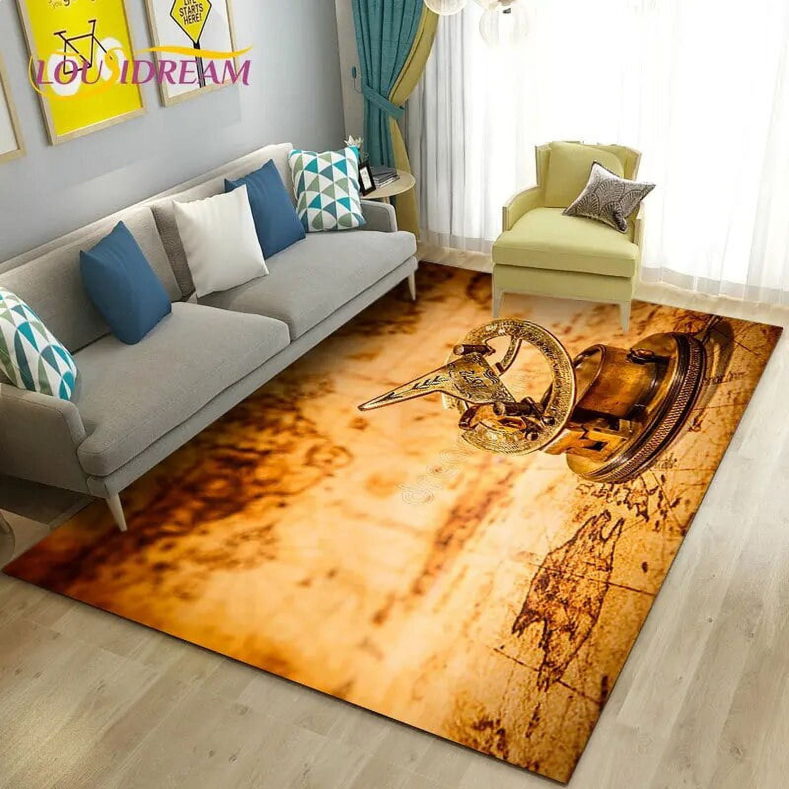 Retro Compass Vintage World Map Area Rug Carpet Rug for Living Room ...