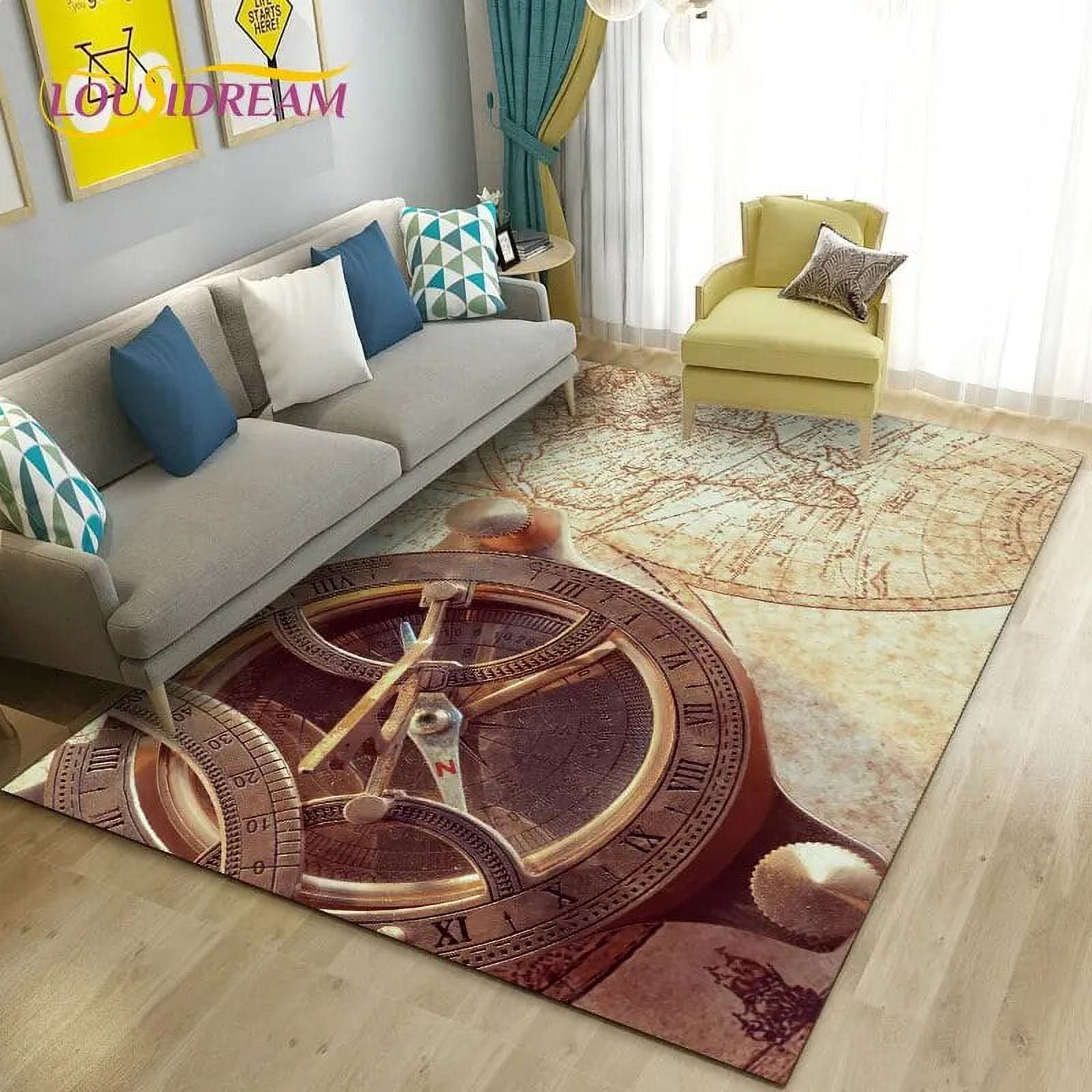 Retro Compass Vintage World Map Area Rug Carpet Rug for Living Room ...