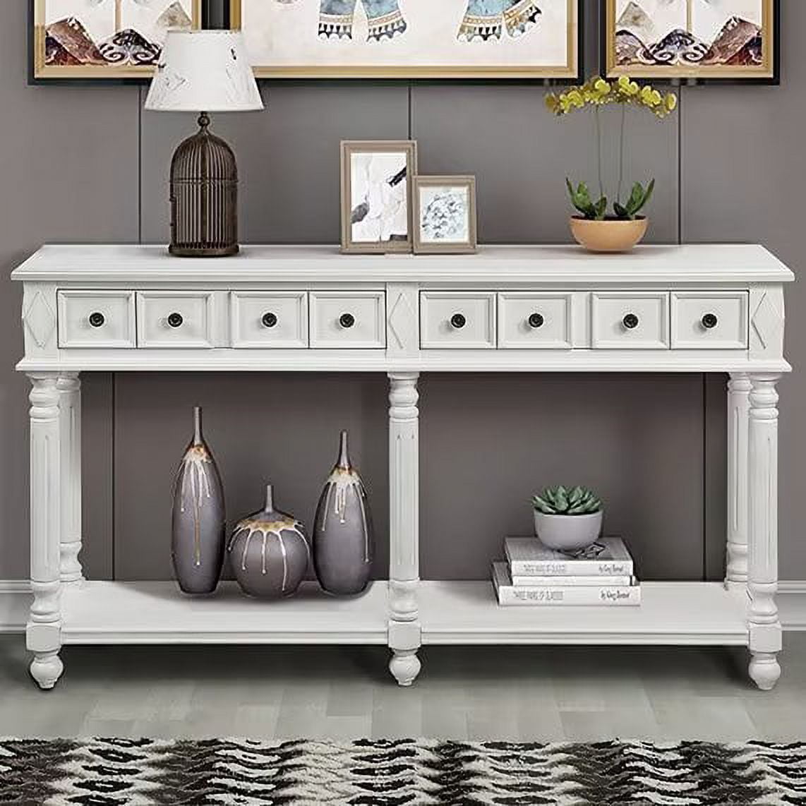 Retro Console Table, 58'' Entryway Table with 2 Drawers and Bottom ...