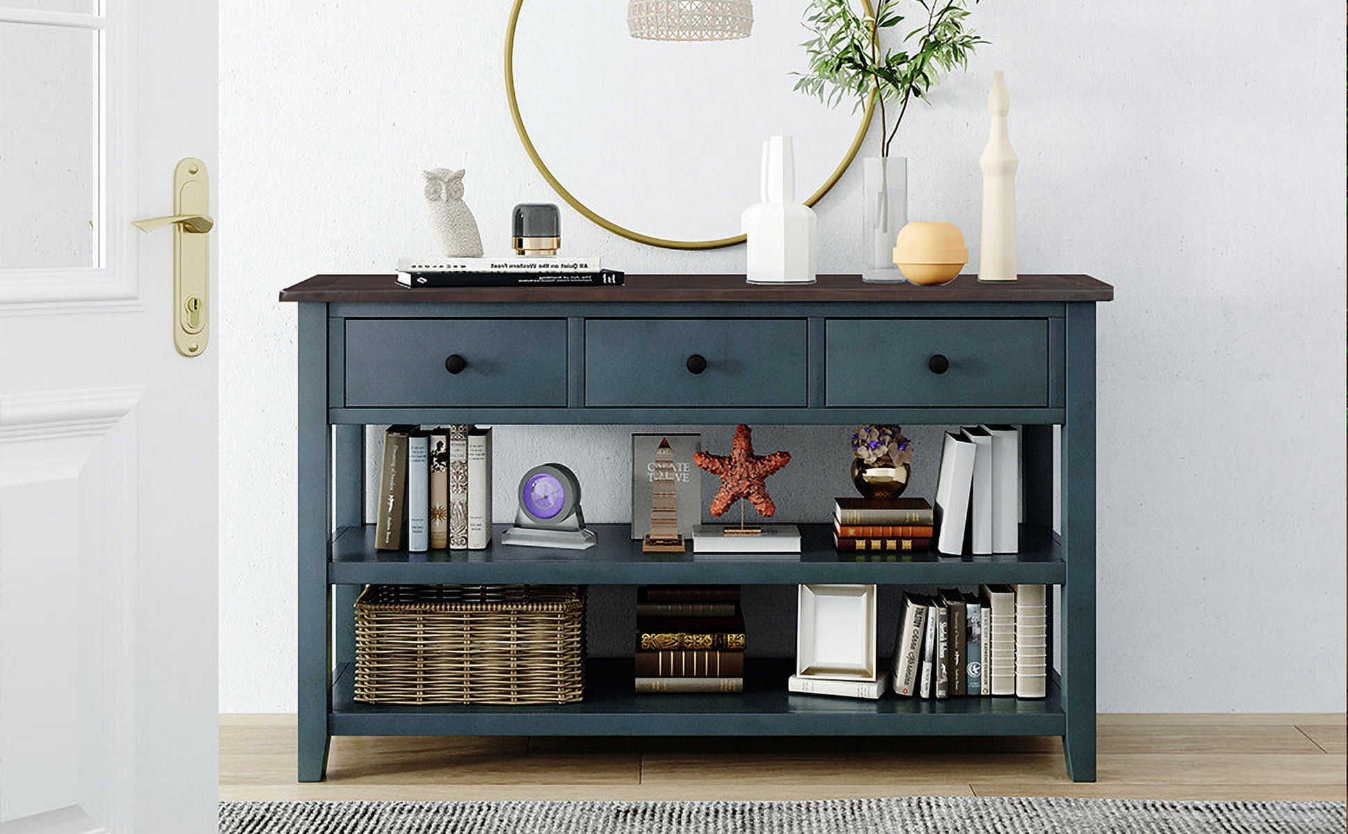 Retro Console Table, Simple Entryway Sofa Table with 2-Tier Open ...