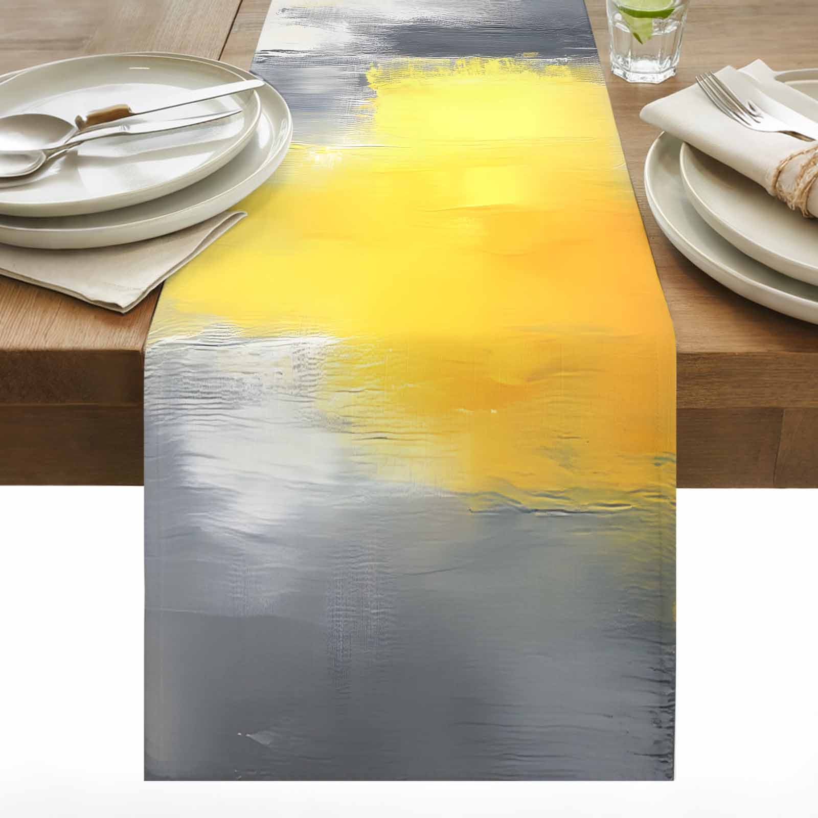 Retro Contemporary Table Runner 13x120 inch Yellow Grey Ombre White ...