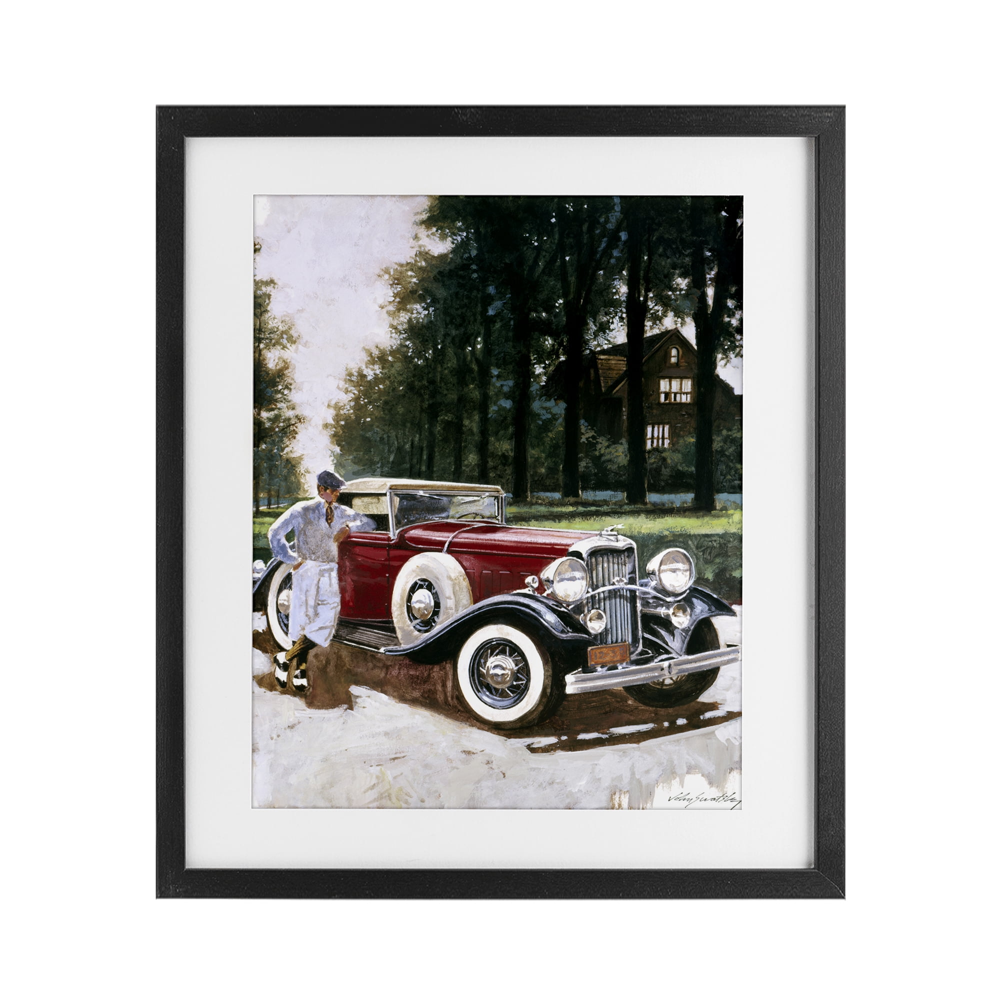 Retro Convertible Coupe & Driver Black Framed Print Under Glass, design ...