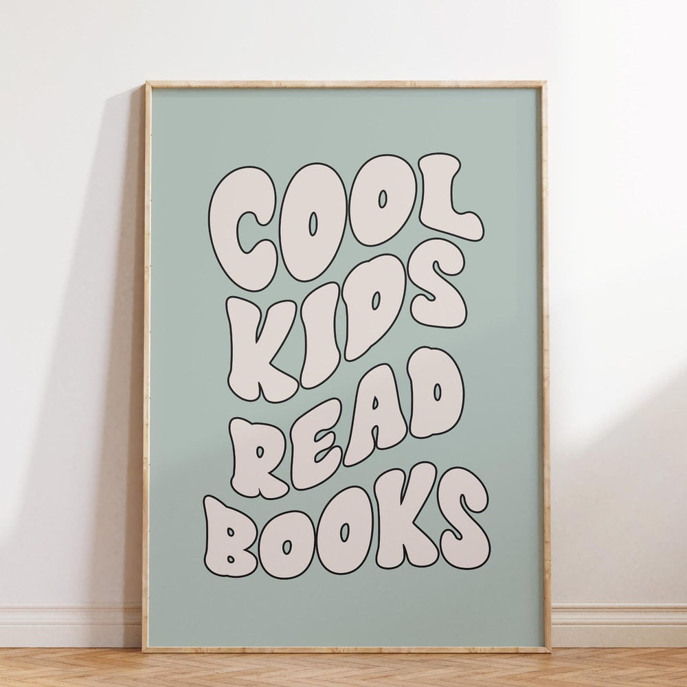 Retro Cool Kids Read Books Printable, Kids Reading Book, Playroom Wall ...
