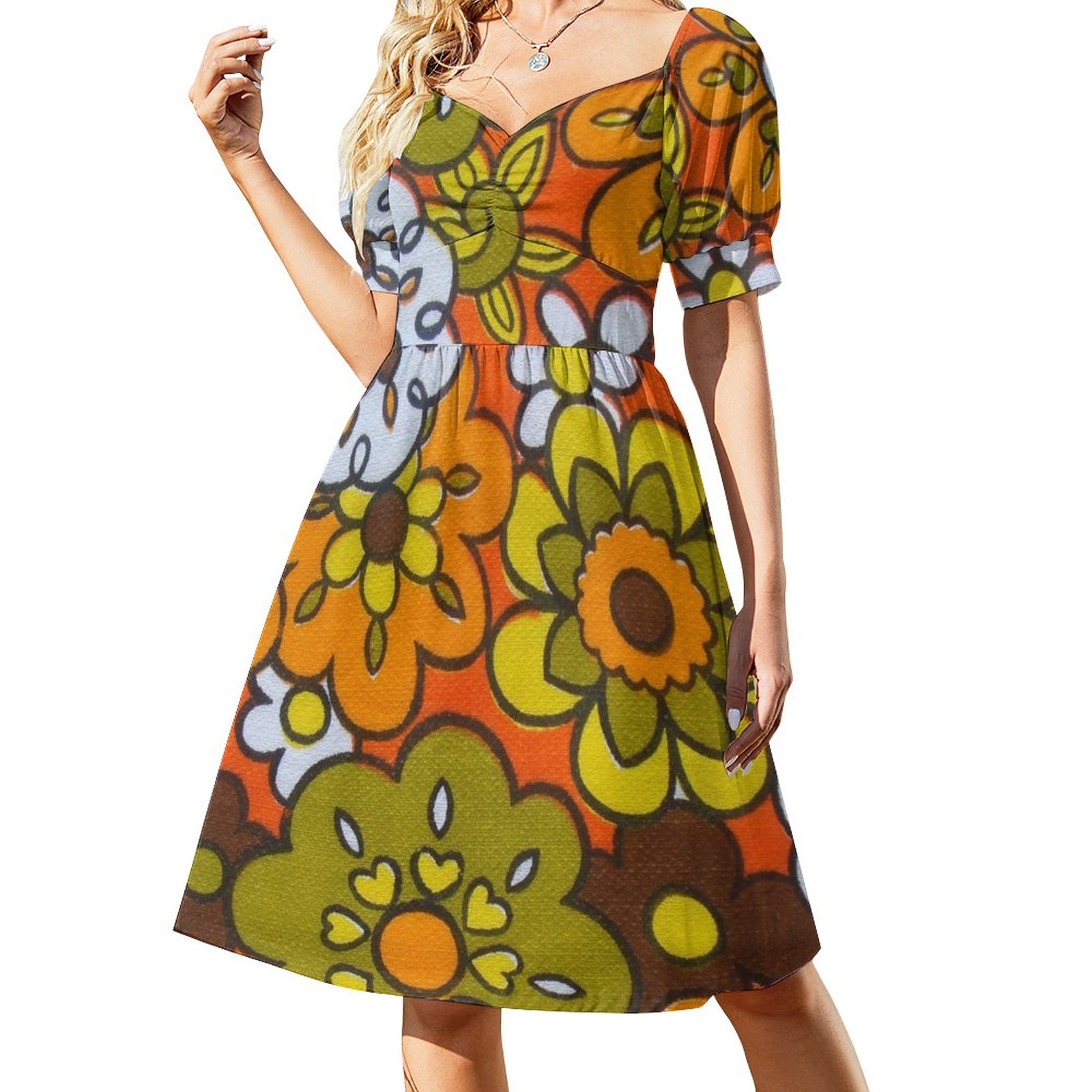 Retro Cool Mid Century Floral Fabric Design in Avocado Green Harvest ...