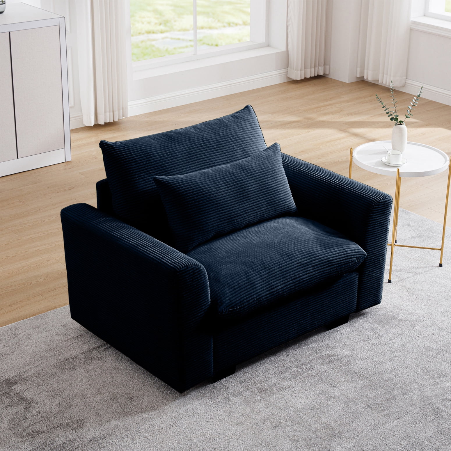 Retro Corduroy Deep Seat Single Sofa Accent Chair, Wide Seat Single ...