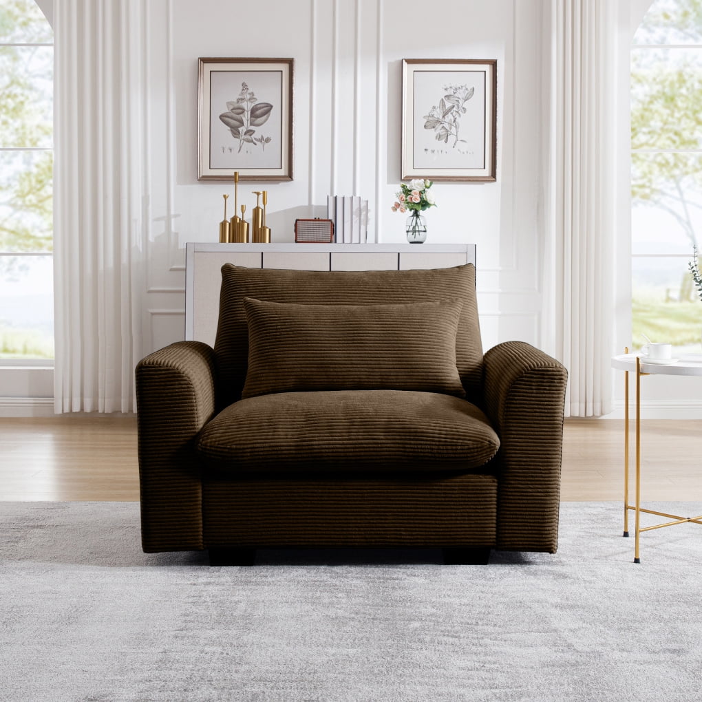 Retro Corduroy Deep Seat Single Sofa Accent Chair, Wide Seat Single ...