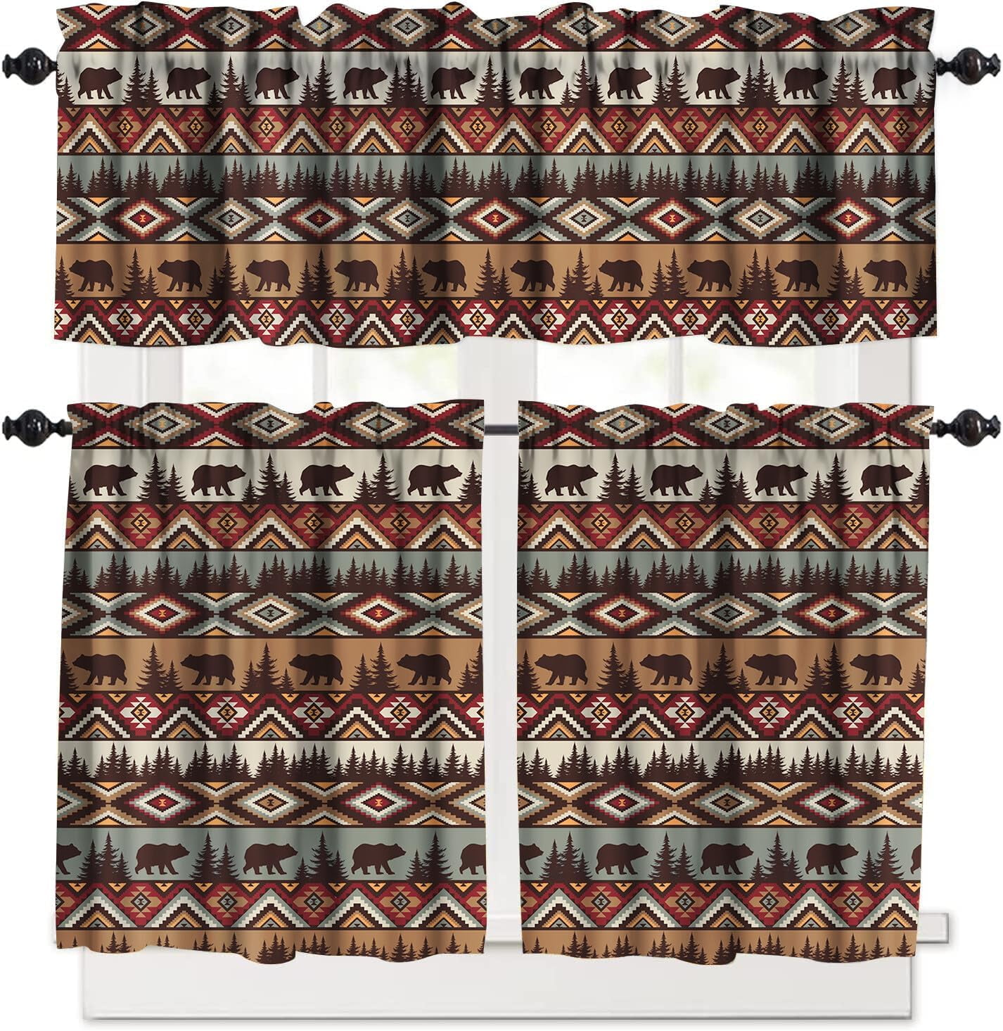 Retro Country Bear Deer Window Valance 3 Piece Set,Aztec Geometric ...