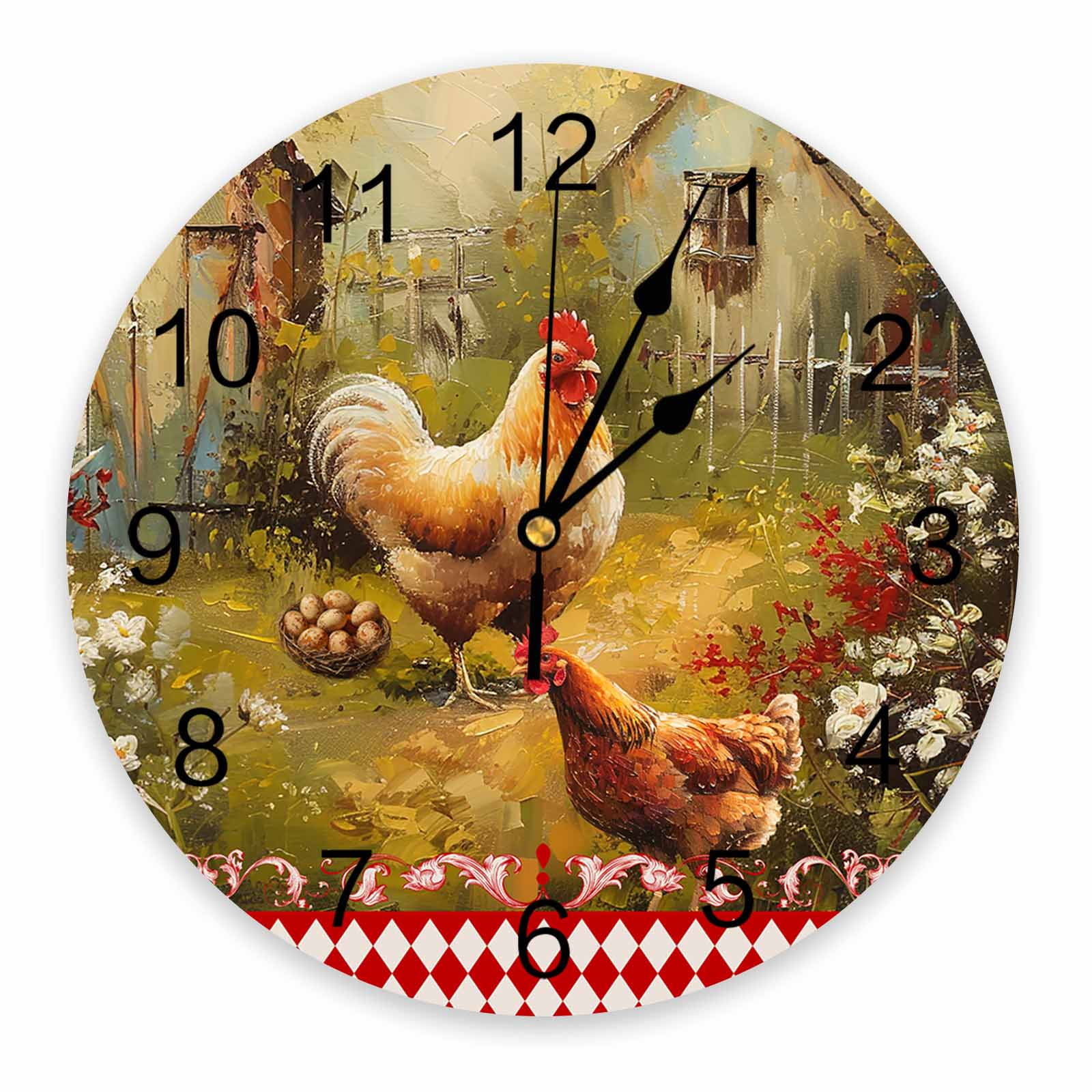 Retro Country Farm Hen PVC Wall Clock Bedroom ration Wall Clock Modern ...