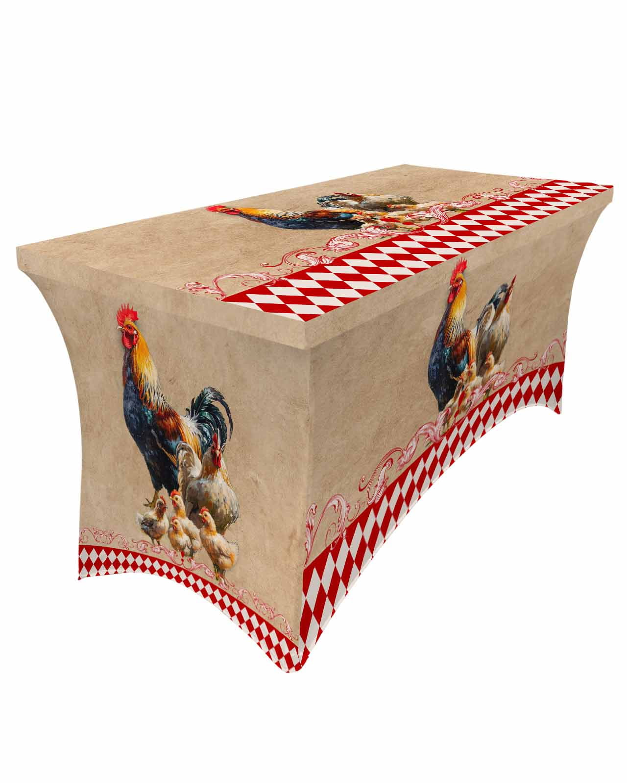 Retro Country Farm Rooster Hen Rectangular Elastic Table Skirt Wedding ...