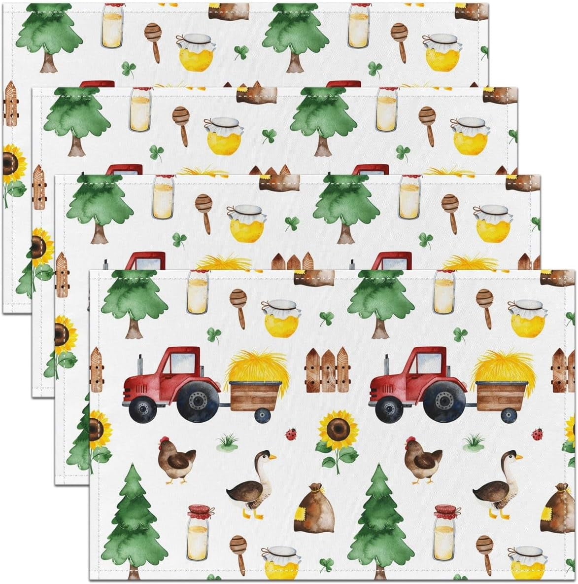 Retro Country Landscape Table Mats for Kids,Farmhouse Tractor Cartoon ...