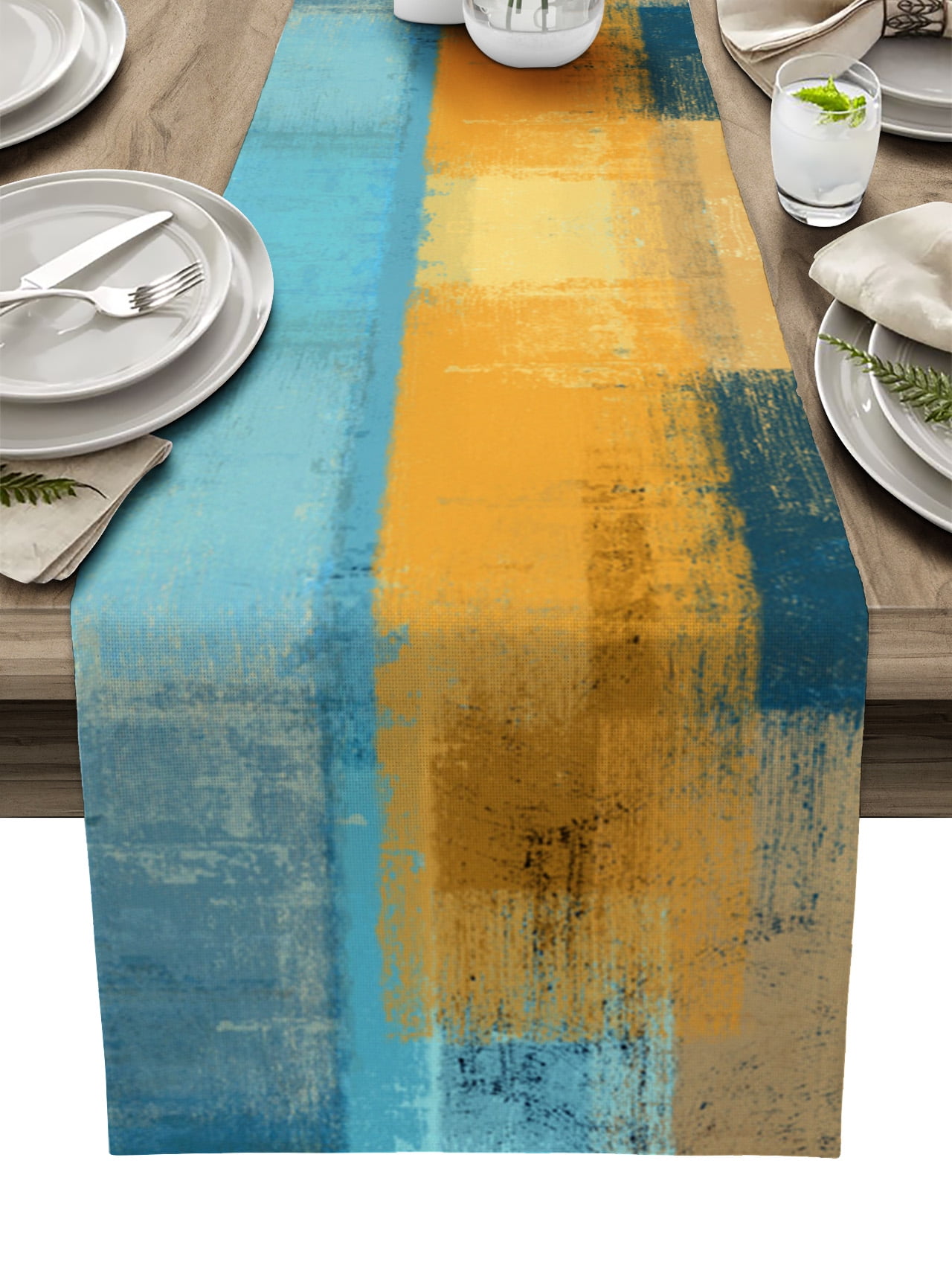 Retro Country Oil Painting Style Abstract Art Table Runner Home Wedding ...