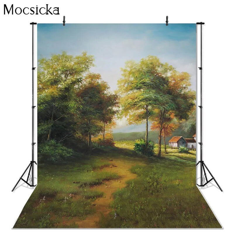 Retro Country Trail Photography Background Spring Green Field ...