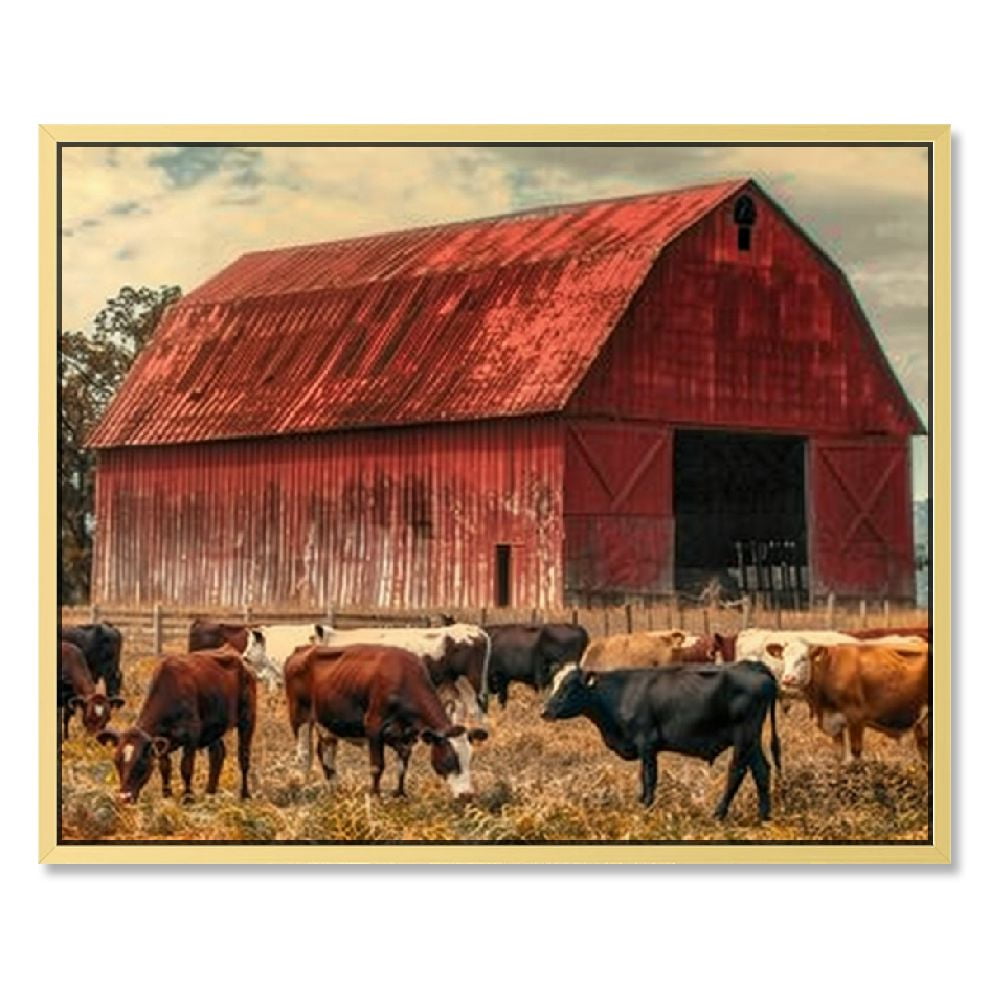 Retro Cow Picture Wall Decor Red Farm Barn Canvas Prints Western Room ...