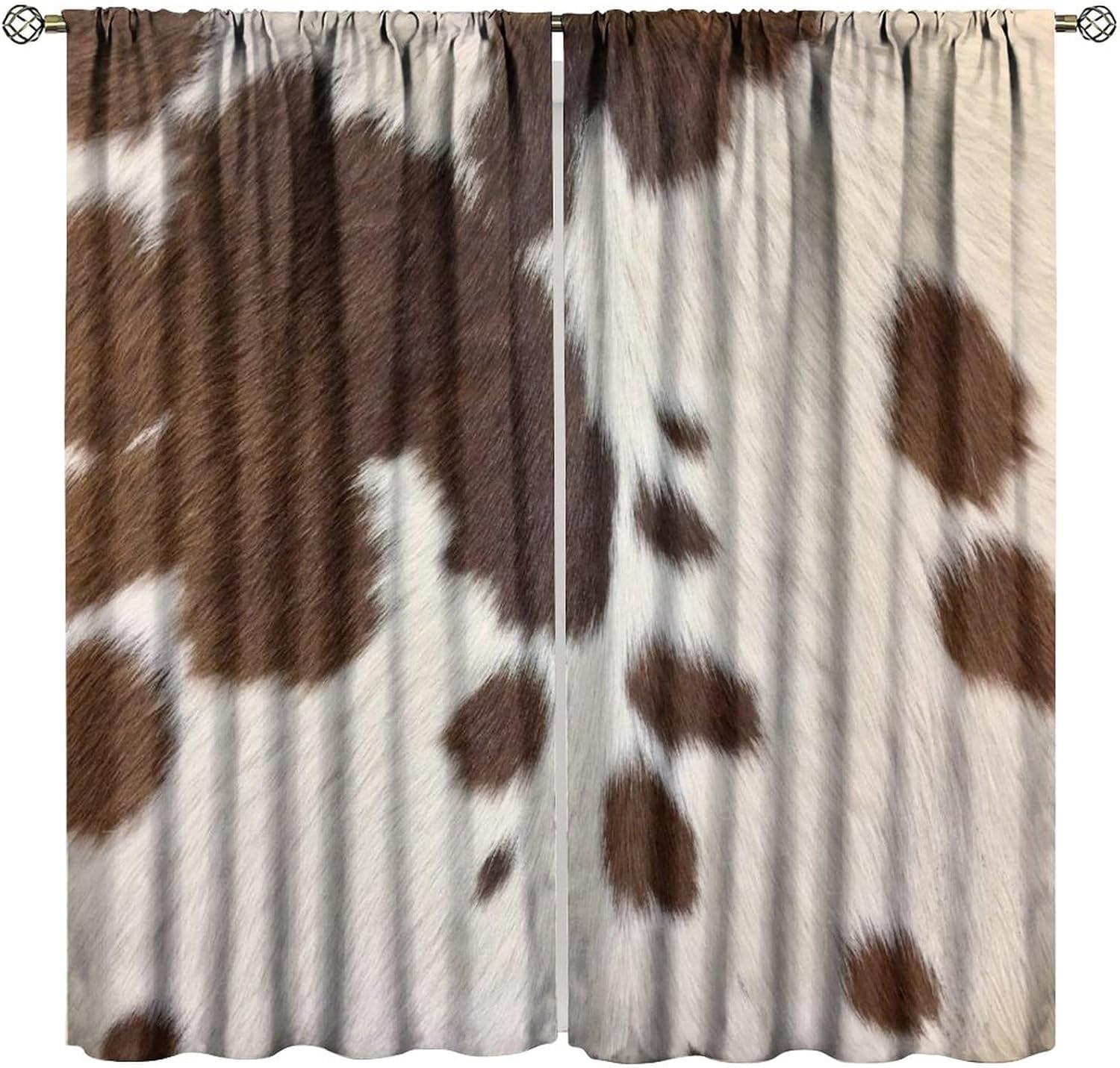 Retro Cow Print Curtains,Farmhouse Animal Skin Theme Window Drapes ...