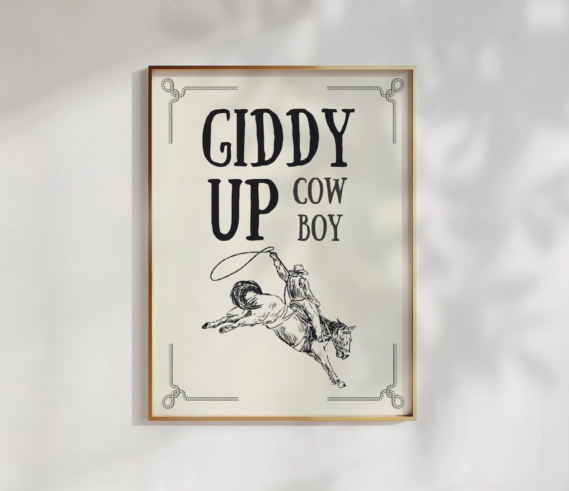 Retro Cowboy Poster, Vintage Western Wall Art, Cowboy Hat Print, Wild ...