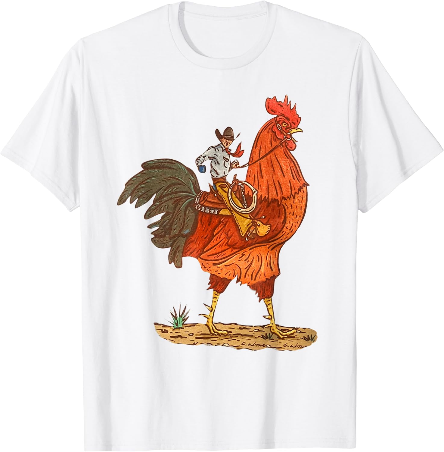 Retro Cowboy Riding Rooster Funny Western Country Cowboy T-Shirt White ...