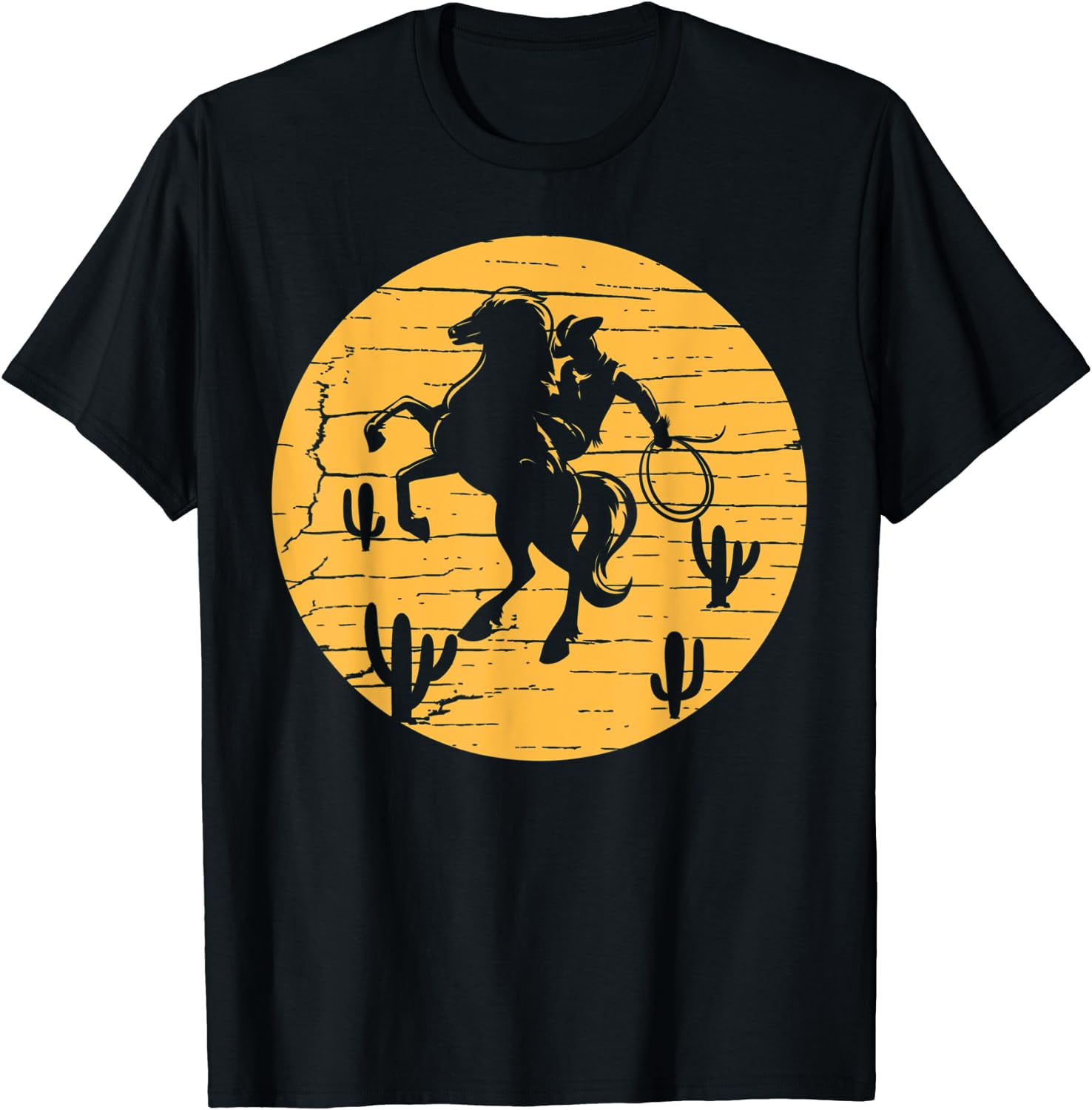 Retro Cowboy Western Country Vintage Rodeo Riding T-Shirt Black Large ...