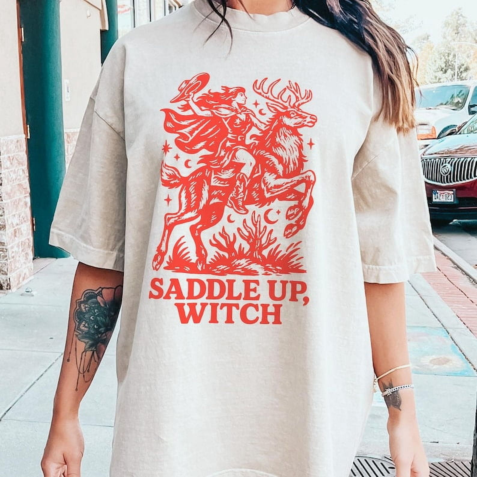Retro Cowgirl Witch Shirt Bold Western Graphic Funny Saddle Up Witch ...