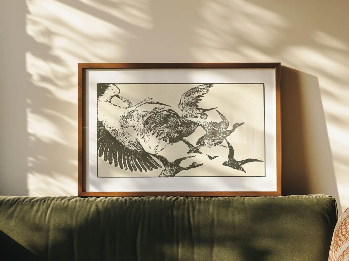 Retro Cranes Print Outdoors Art Cranes Poster Hunting Gift For Dad ...