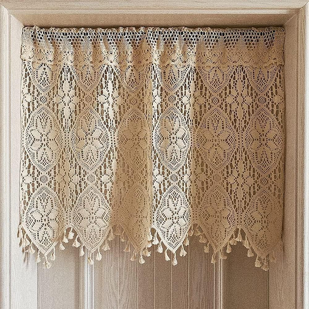 Retro Crochet Curtain Valance for Kitchen Window Boho Curtain Tiers for ...