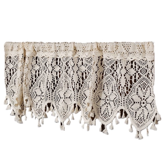 Retro Crochet Curtain Valance for Kitchen Window Boho Curtain Tiers for ...