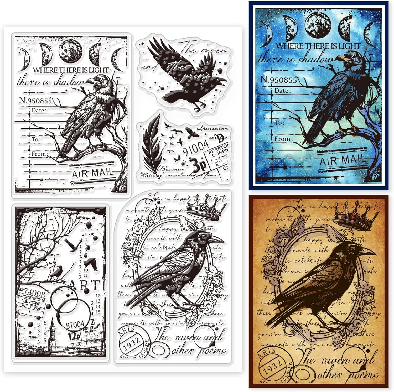 Retro Crow Background Clear Stamps for DIY Scrapbooking Vintage Moon ...