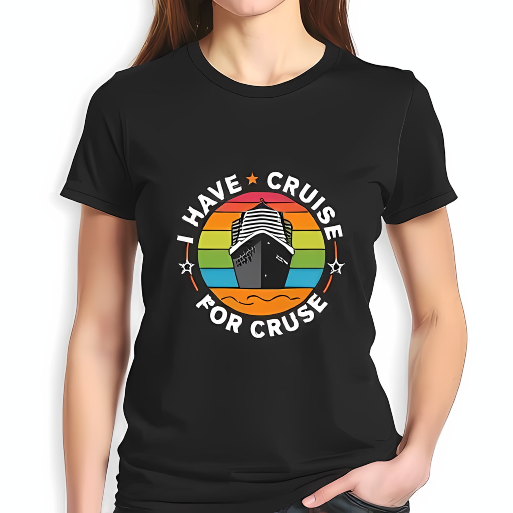 Retro Cruise Ship Graphic Cotton Short Sleeve T-Shirt - Vibrant Sunset ...