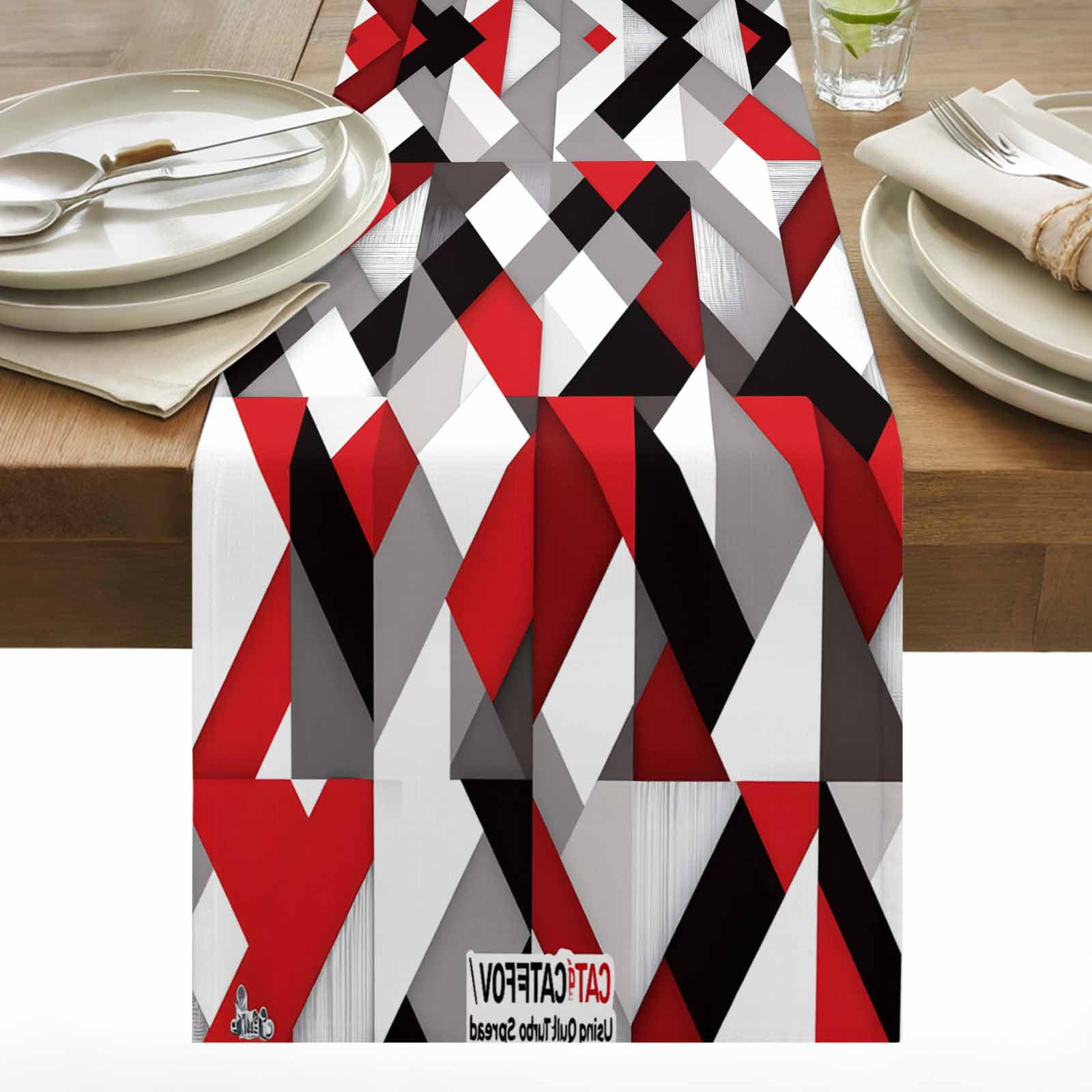 Retro Crystal Effect Table Runner 13x48 inch Red Black Seamless ...